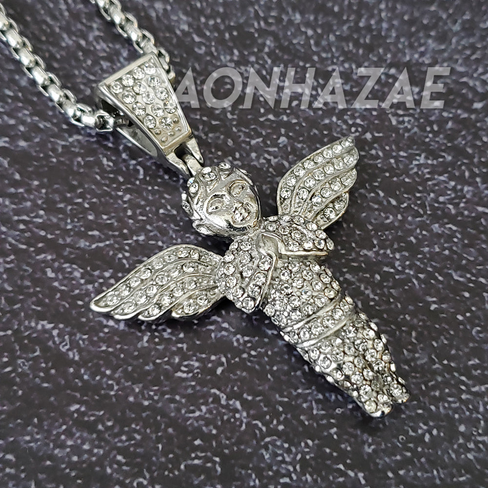 316L Stainless Steel Silver PRAYING ANGEL W/3mm 24" Box Chain – RAONHAZAE