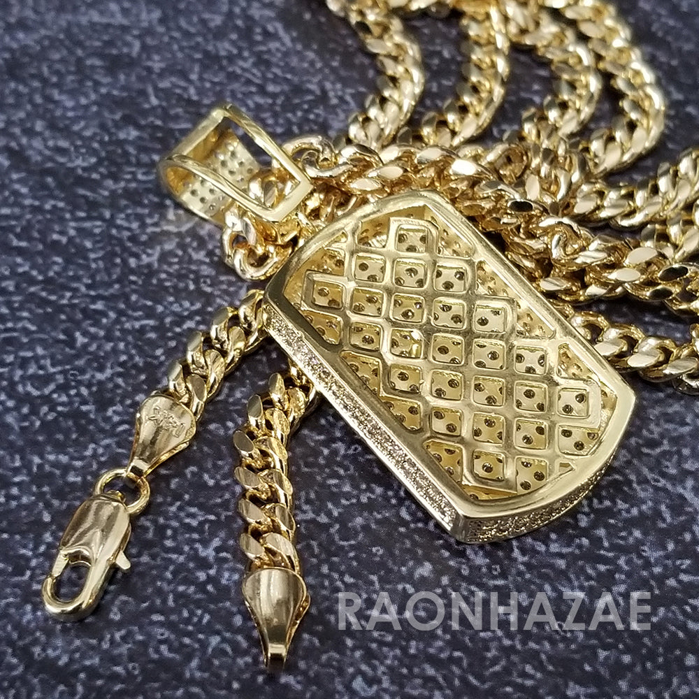Hip Hop Blinged Out Dog Tag Pendant w/ 5mm Miami Cuban Chain – RAONHAZAE