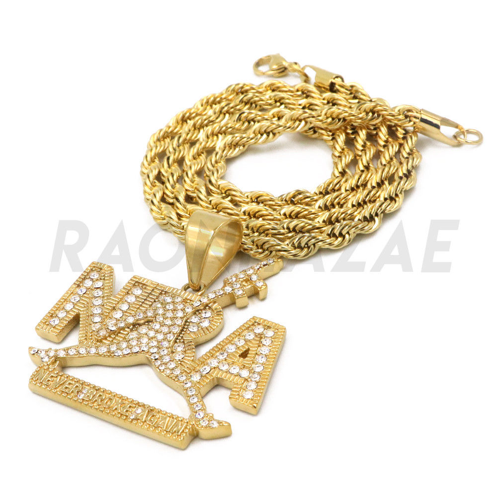 Stainless Steel Gold "NBA" Never Broke Again Pendant w/ 4mm Rope Chain ...