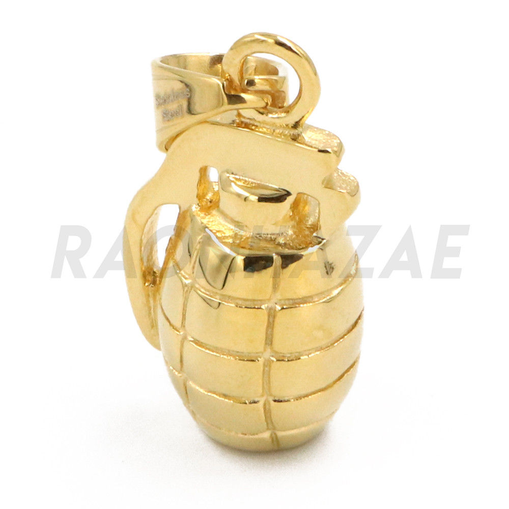 Stainless Steel Gold Grenade Pendant w/ 5mm Miami Cuban Chain – RAONHAZAE