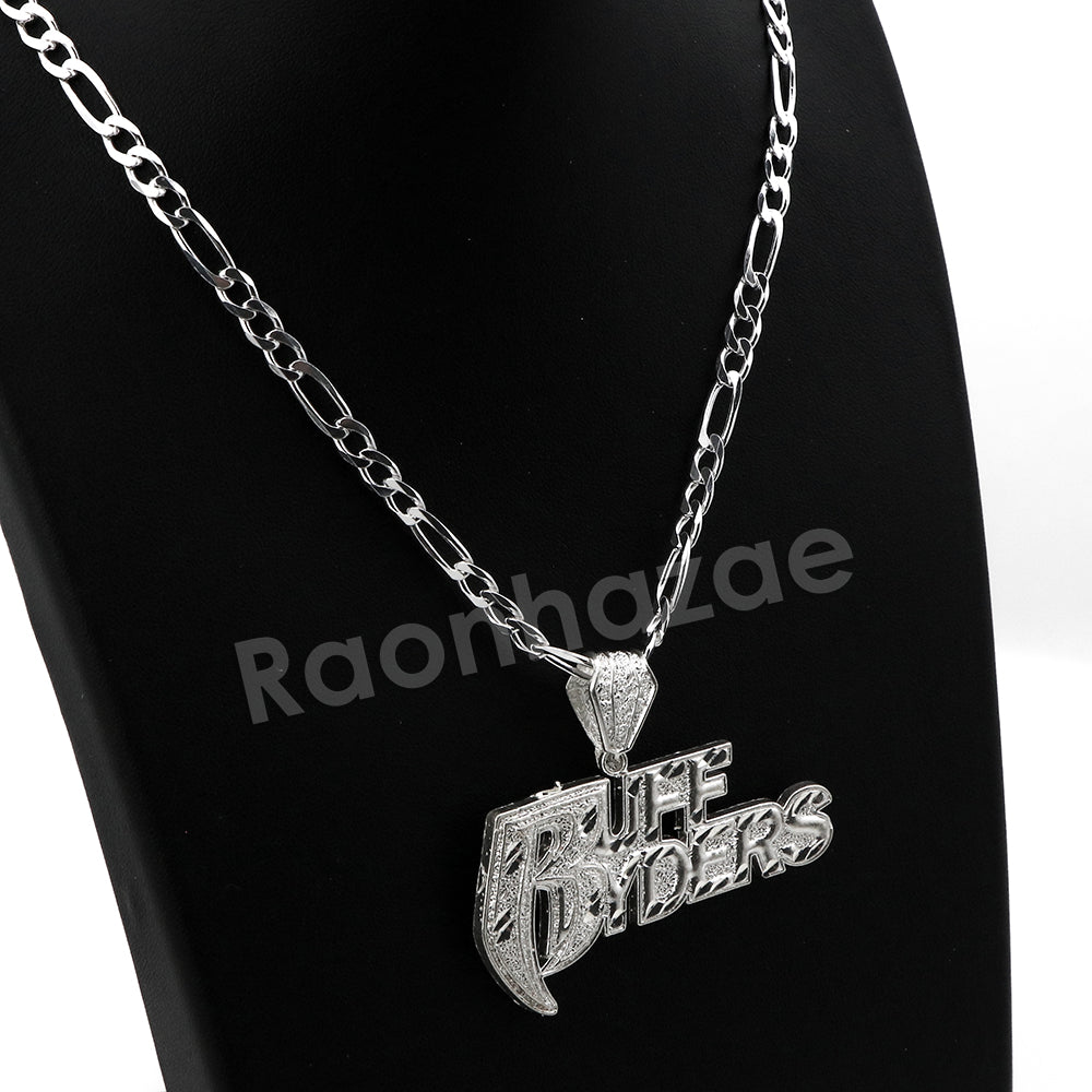 Italian .925 Sterling Silver RUFF RYDERS Pendant 5mm Figaro Necklace S ...