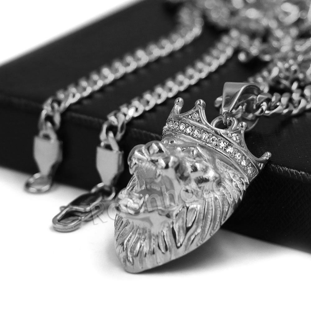 316L Stainless Steel Lion King Blinged Out Pendant w/ 4mm Miami Cuban ...