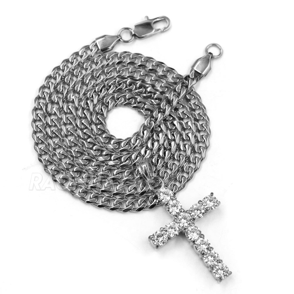 316L Stainless Blinged Out Mini Jesus Piece Charm Pendant w/ 4mm Miami ...