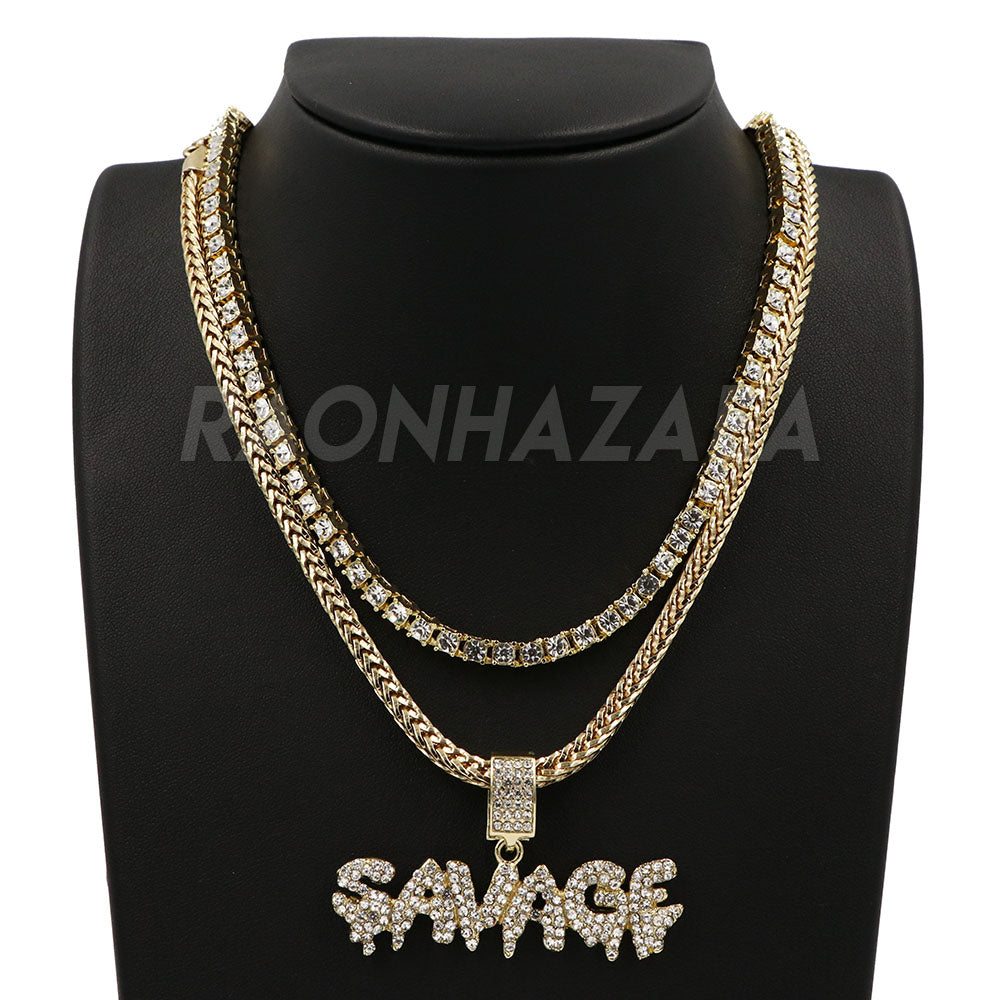 Hip Hop SAVAGE Pendant W/ Franco Chain / Tennis Choker Chain – RAONHAZAE