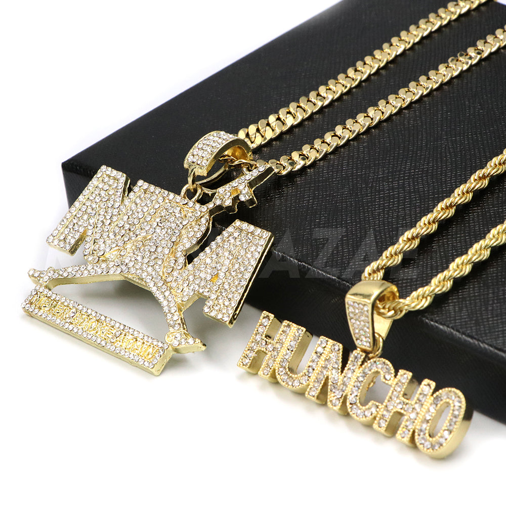 NEW NBA NEVER BROKE AGAIN HUNCHO Pendant W/ Cuban and Rope Chain Set ...