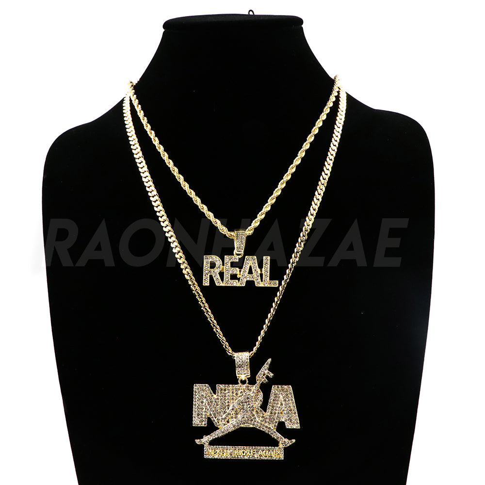 NBA (NEVER BROKE AGAIN) / REAL Pendant W/ Cuban and Rope Chain Set ...