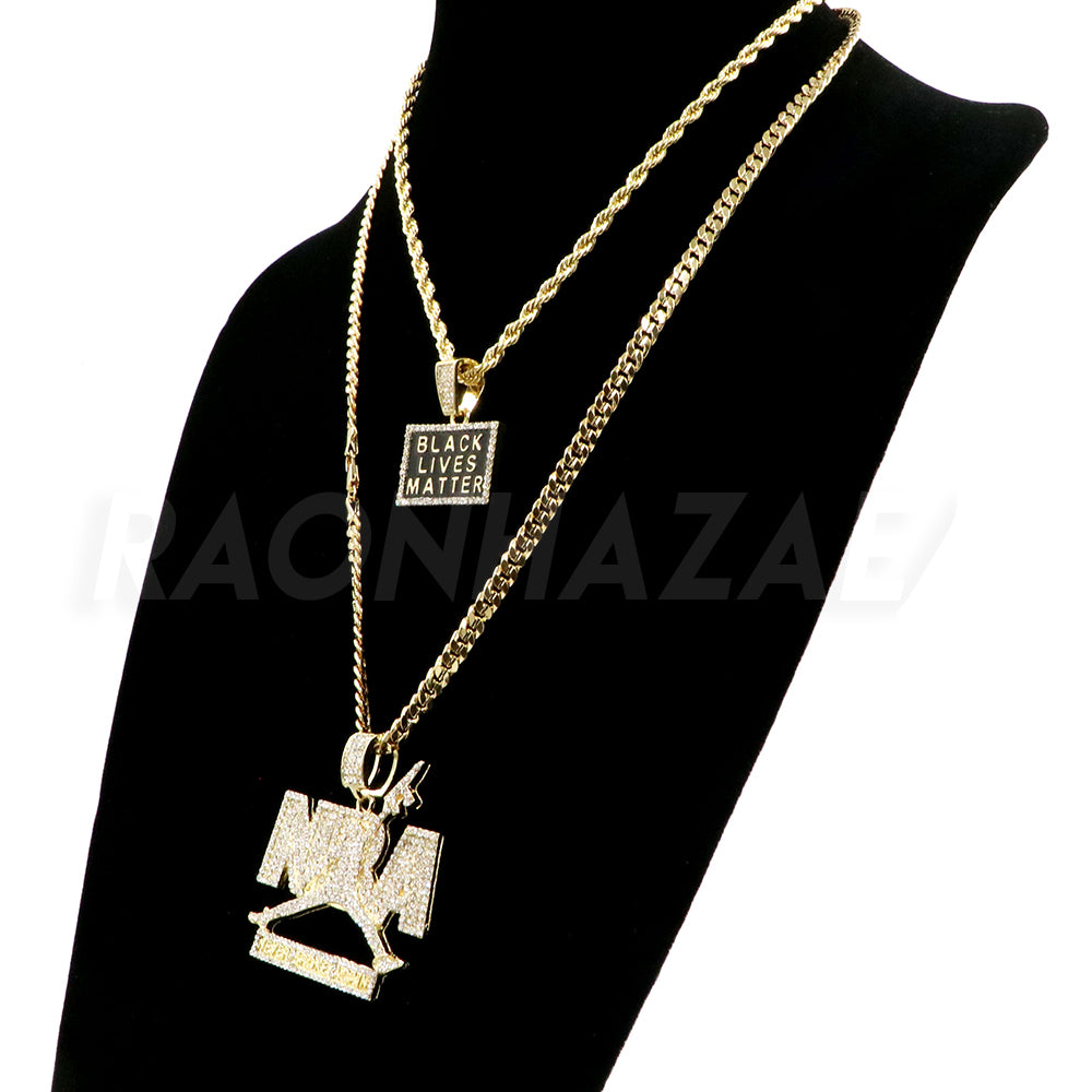 NBA NEVER BROKE AGAIN/ BLACK LIVES Pendant W/ Cuban & Rope Chain Set ...