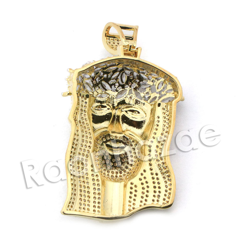 Lab diamond Micro Pave 2Pac Jesus Face Pendant w/ Miami Cuban Chain BR ...