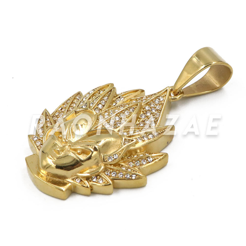 Stainless Steel Gold Dragon Ball Z "Goku" Pendant w/Cuban Chain – RAONHAZAE