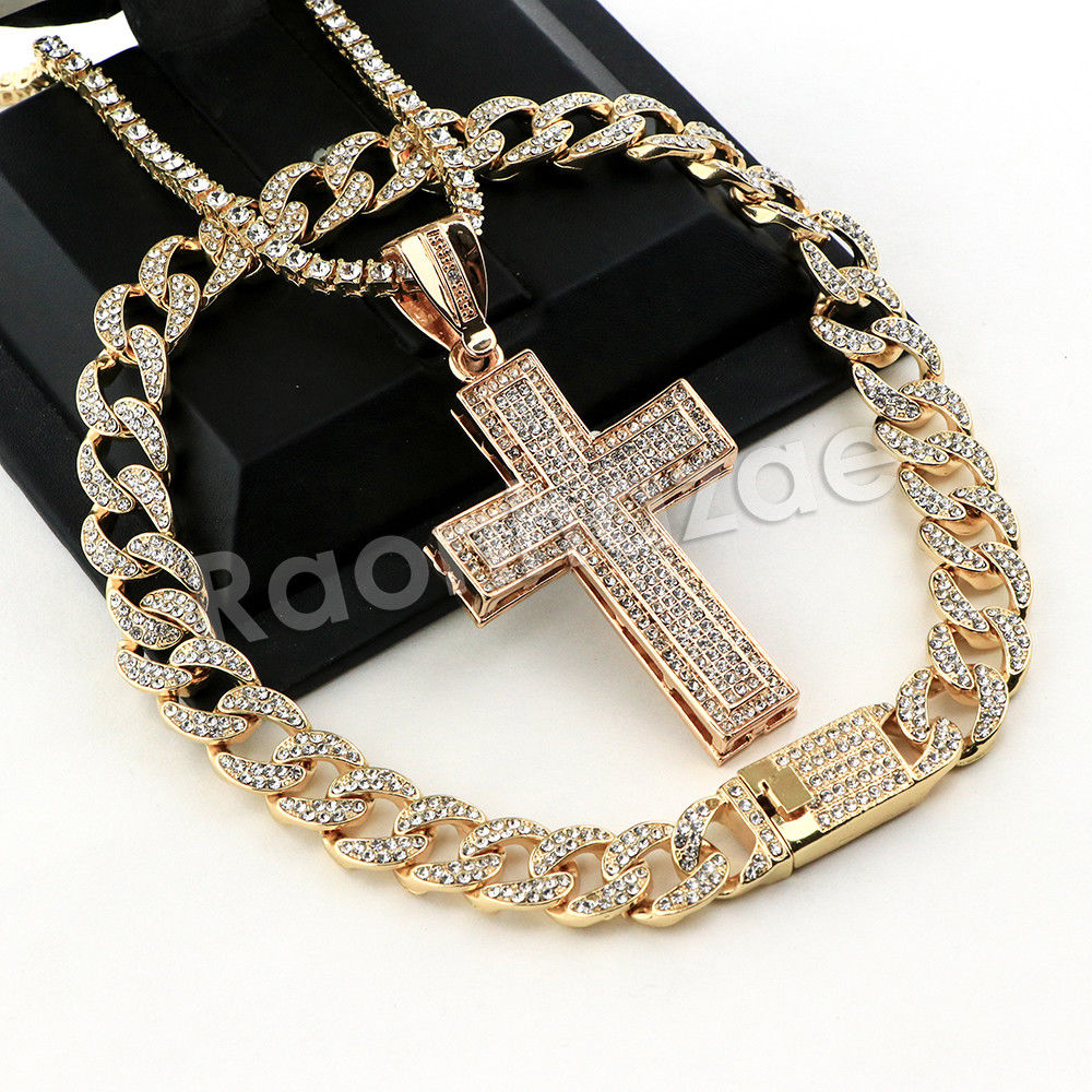 Hip Hop Quavo Cross Miami Cuban Choker Chain Tennis Necklace L26 ...