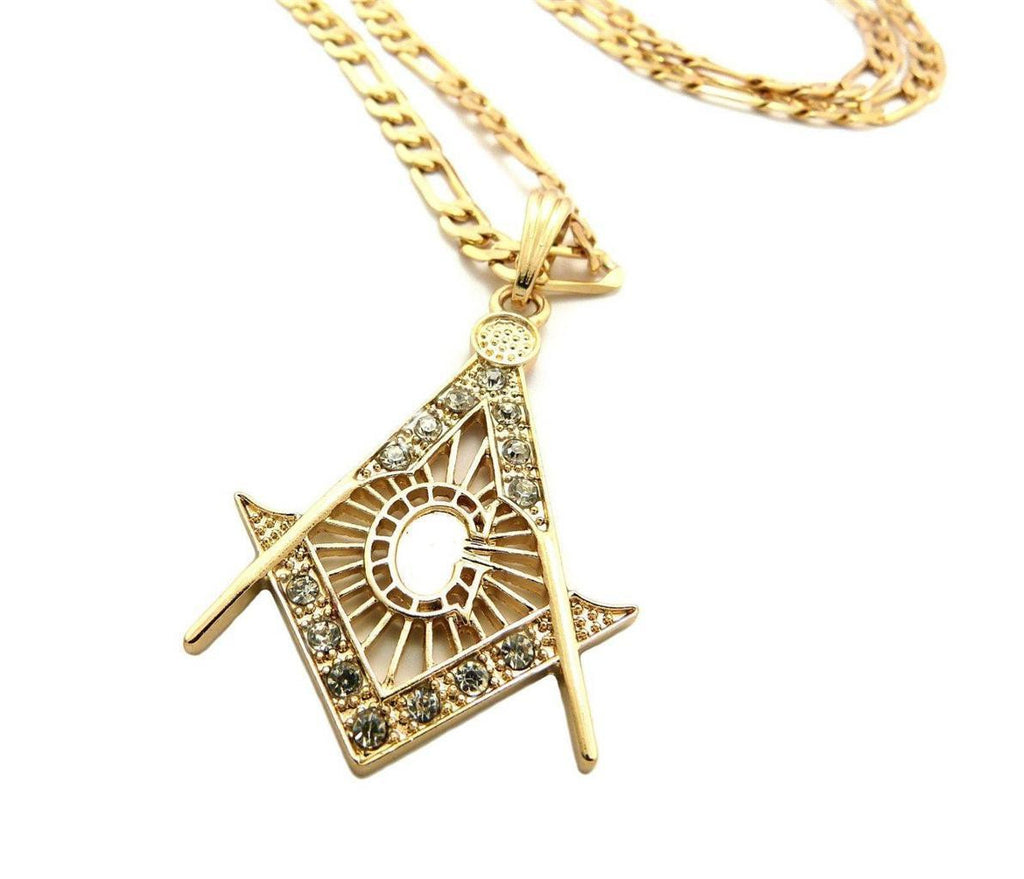 NEW REAL WORLD FREEMASON MASONIC SYMBOL PENDANT 24" FIGARO CHAIN JSP03 ...