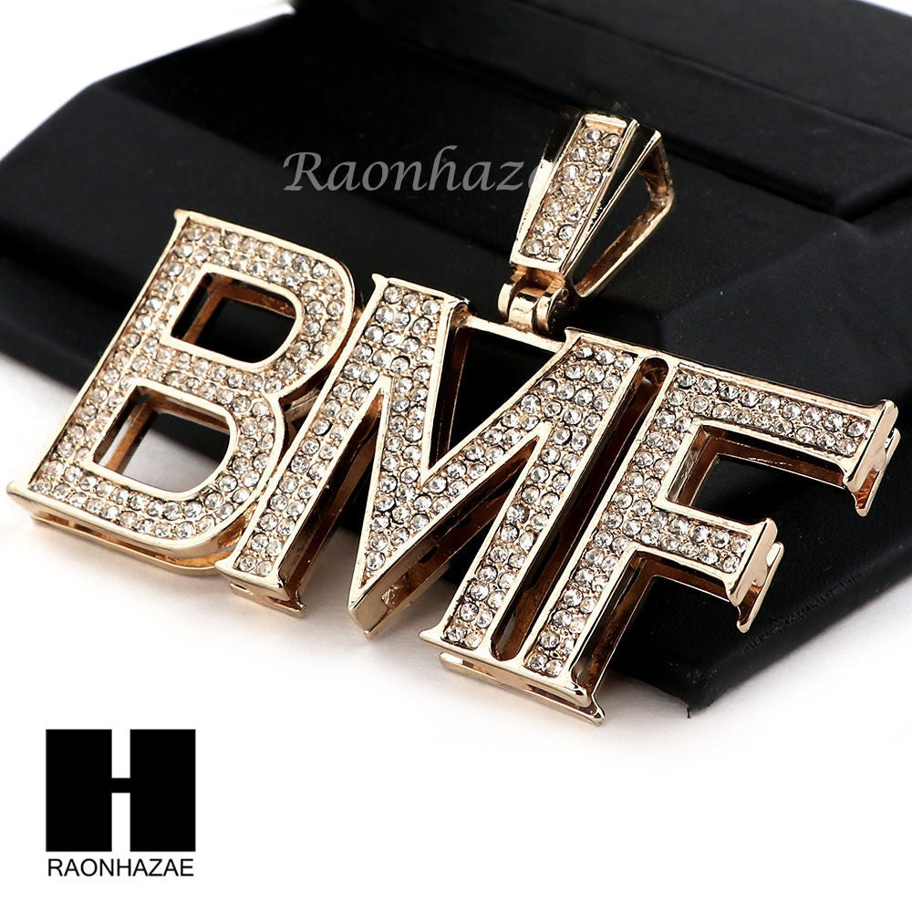 MENS HIP HOP BMF PENDANT & DIAMOND CUT CUBAN LINK CHAIN NECKLACE NN42 ...