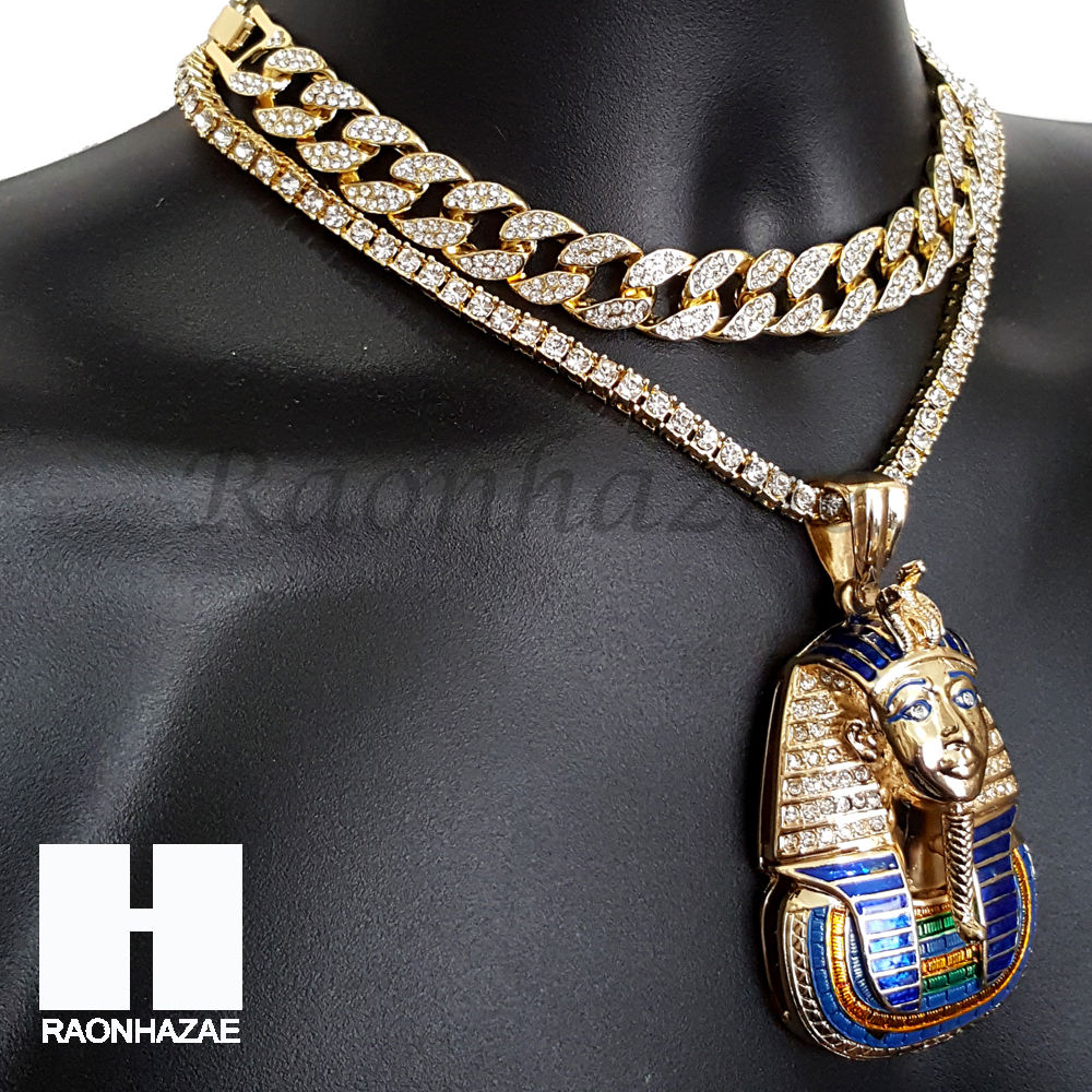 New Hip Hop King Tut Pharaoh Miami Cuban Choker Tennis Chain Necklace ...
