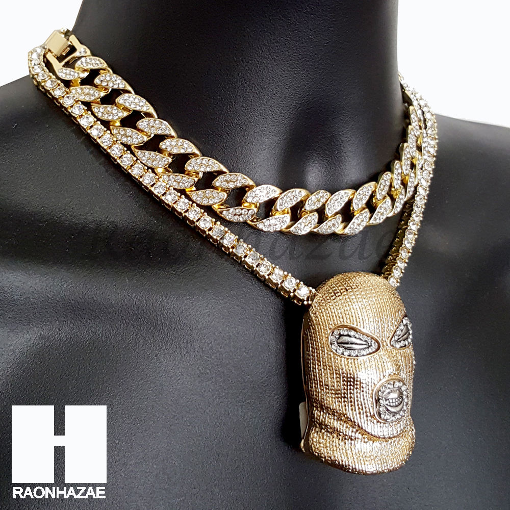 Hip Hop Premium Goon Mask Miami Cuban Choker Tennis Chain Necklace H ...
