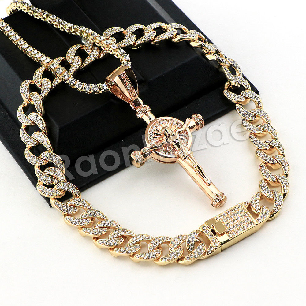 Hip Hop Quavo Cylinder Cross Miami Cuban Choker Chain Necklace L11 ...