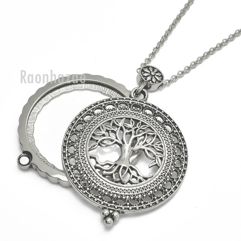 New Silver 5X Magnifying Glass Tree of Life Pendant 31" Chain Necklace ...