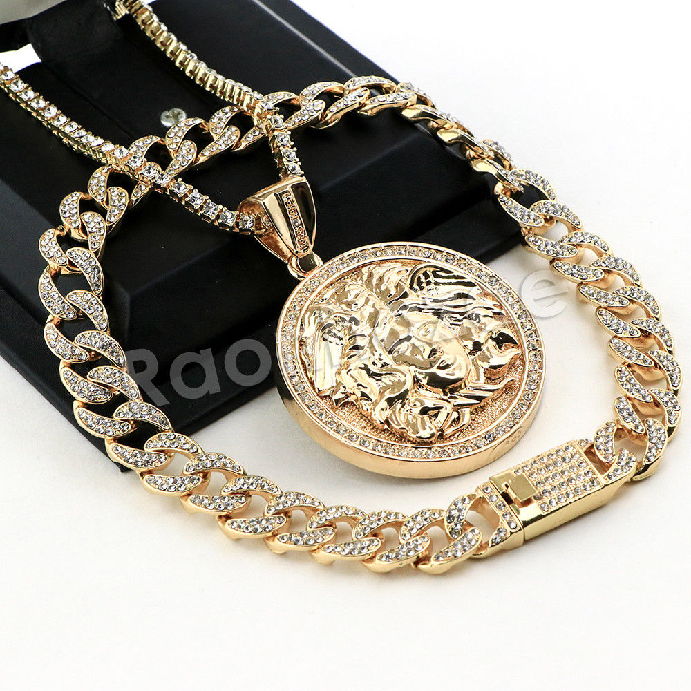 Hip Hop Quavo MEDUSA Miami Cuban Choker Tennis Chain Necklace L10 ...