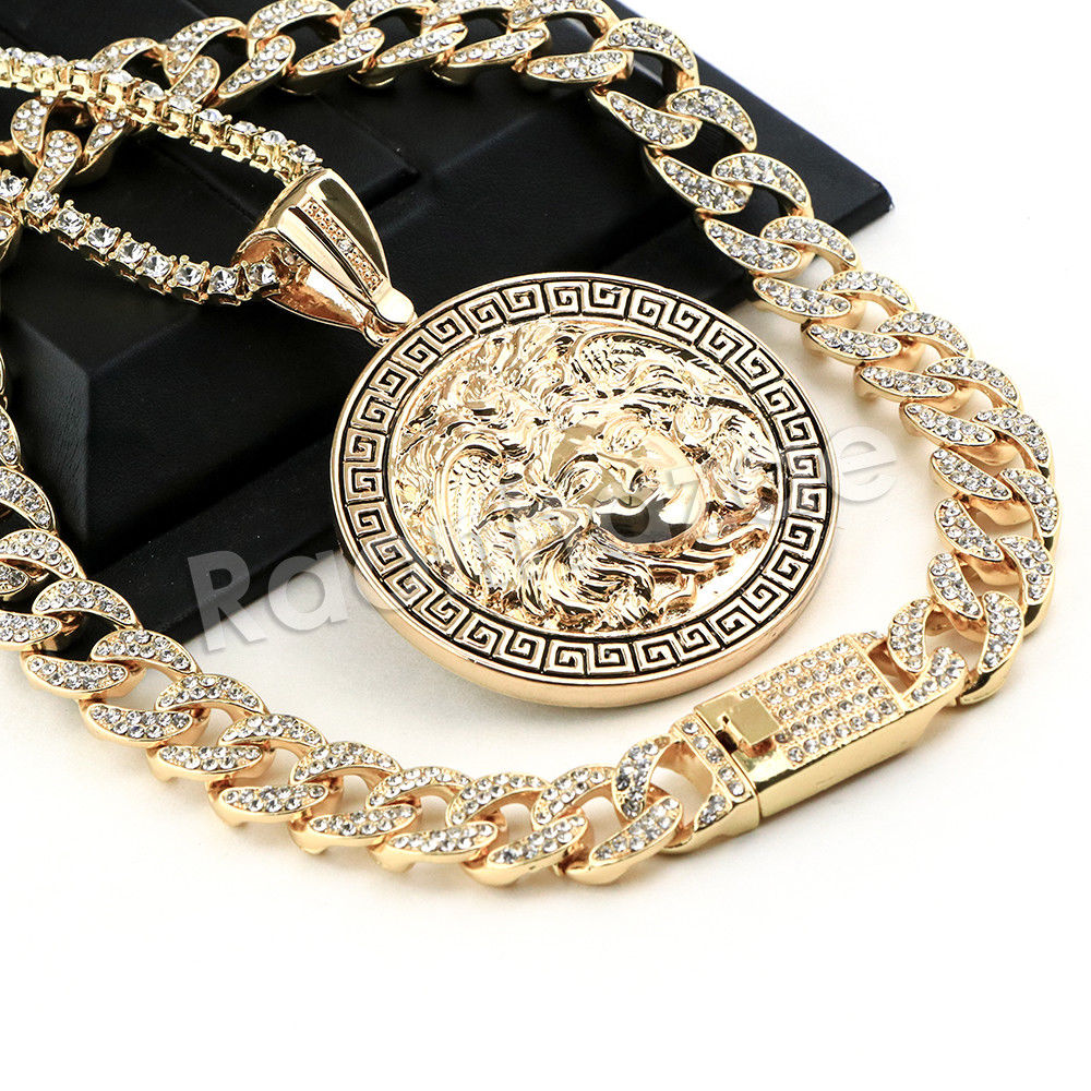 Hip Hop Quavo Medusa Miami Cuban Choker Tennis Chain Necklace L41 ...