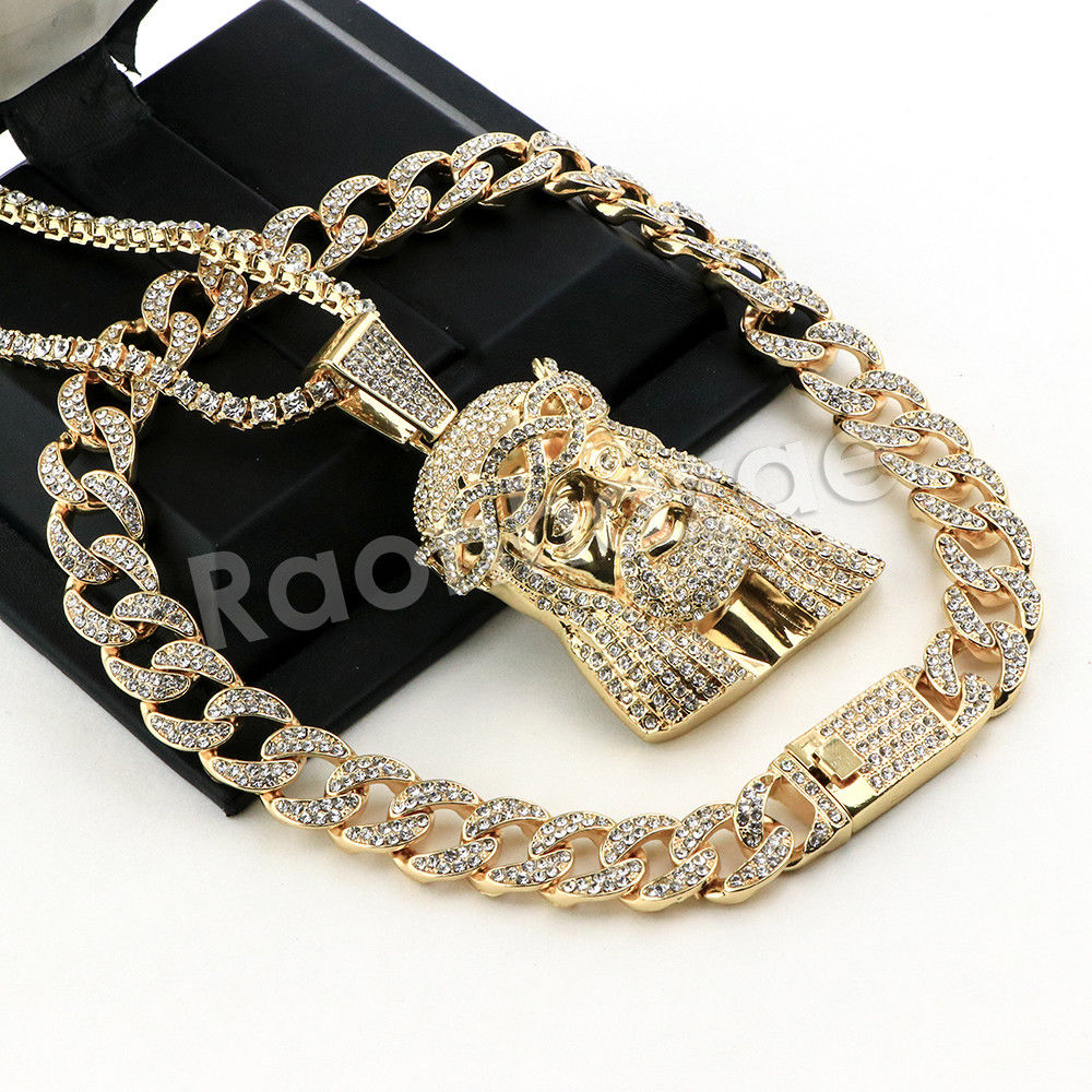 Hip Hop Quavo Jesus Face Miami Cuban Choker Chain Tennis Necklace L48 ...