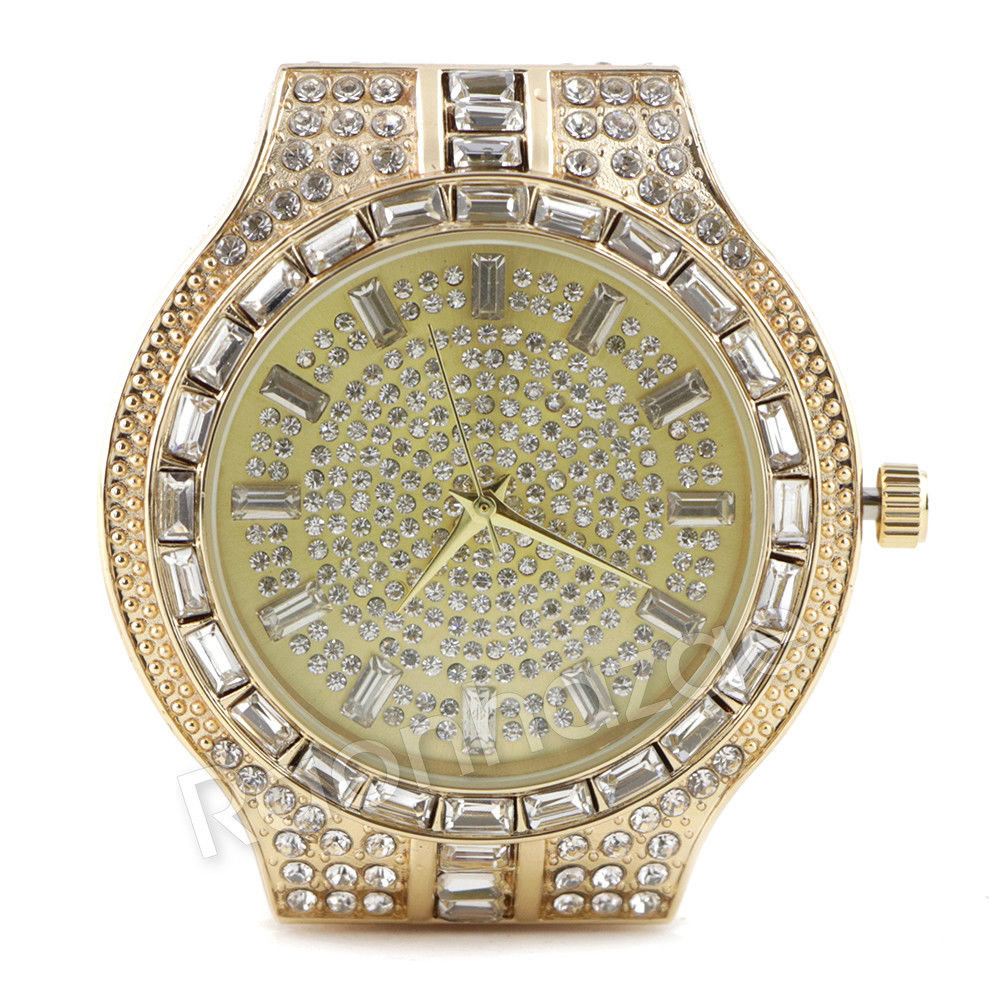 14K Gold Square Stone Bling Watch Ruby Cuban Chain Bling Bracelet Set ...